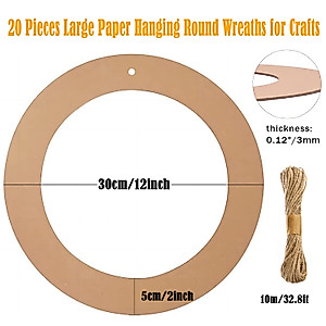 20 Pieces Large Hanging Round Wreaths 12Inch Cardboard Wreath Rings for DIY Crafts Paper Round Circle Christmas Hanging Ornaments Decorations with Hole Twine for Wedding Christmas Valentines Day Decor