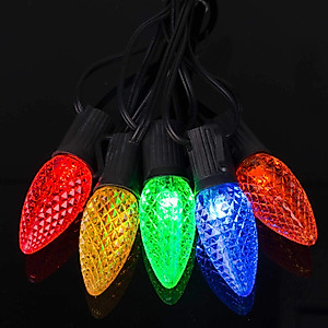 Minetom 25 Pack LED C9 Multicolor Replacement Christmas Light Bulbs, Commercial Grade Dimmable Holiday Bulbs, Strawberry Bulbs, Fits in C9/E17 Base Sockets (25 Pack, Multi-Colored)