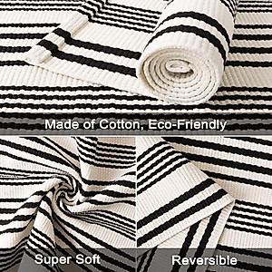 Black and White Striped Outdoor Rug, 3’x5’ Cotton Modern Front Porch Door Mat Hand-Woven Reversible Patio Rug Washable Layered Doorway Carpet for Farmhouse/Kitchen/Living Room
