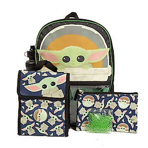 RALME Star Wars Mandalorian Baby Yoda Backpack Set for Kids, 16 inch, 5 Piece Value Set Green