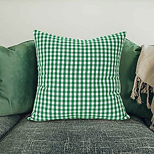 WHITEWRAP Pillow Cover| Farmhouse Checkers Decorative Throw Pillow Cover| Pillowcase| 18x18 inch Pack of 2 Green and White