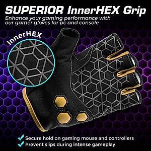 CTEN Series Gaming Gloves - Great Comfort and Grip, Perfect Gaming Gloves for Sweaty Hands, Ideal Gamer Gloves for PC, VR Gloves, Gray-Gold-Large