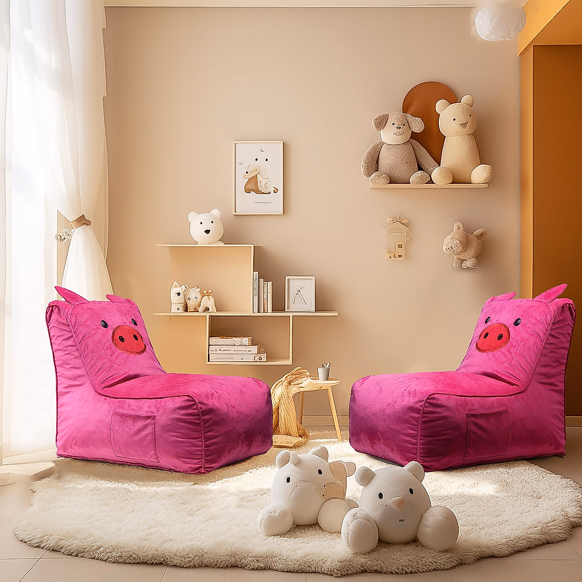 Recaceik Kids Bean Bag Chair, Soft Memory Foam Filled Bean Bag Seat for Baby Girl/Boy, Animal Bean Bag Chair with Removable Cover and Top Handle, Cartoon Sofa for Nursery, Playroom, Living Room