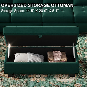 Belffin Modular Sectional Sofa Set Velvet U Shaped Sofa Set with Reversible Wide Chaise Convertible Corner Sectional Sofa Couch Set with Storage Ottoman Green