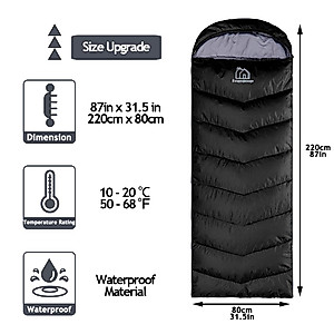 Friendriver XL Size Widened Upgraded Version of Camping Sleeping Bag 4 Seasons Warm and Cool, Lighter Weight, Adults and Children Can Use Waterproof Camping Bag, Travel and Outdoor Activities(Black)