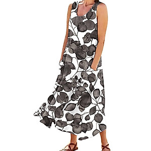 Women's Summer Casual Sleeveless Halter Long Maxi Beach Dress Womens Plus Size Casual Dresses for Fall Dark Gray