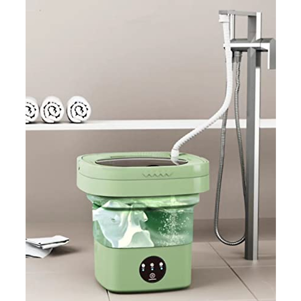 LiveGo Portable Washing Machine and Dryer Combo Perfect for Apartments, Dorms, and RVs Mini Foldable Washer with Disinfection Function - Convenient and Travel-Friendly Laundry Solution (green-6.5L)