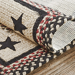 VHC Brands Colonial Star Rug with PVC Pad, Jute Blend, Rectangle, Tan Black Red, 48x72 inches
