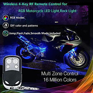 NBWDY Wireless 4-Key RF Remote RGB LED Controller for Car Neon LED Strip Light RGB Morcycle LED Light Kit Rock Lights Strobe Breath Speed Function