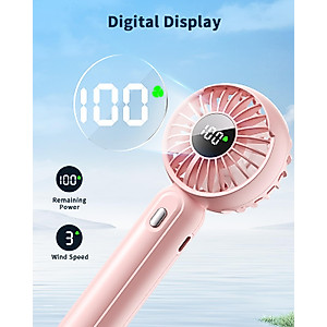 Handheld Fan with 𝗪𝗶𝗿𝗲𝗹𝗲𝘀𝘀 Charging Base, 3 Speeds Portable Fan with Digital Display, 2000mAh Battery Operated Hand Held Fan, Handheld/Desk 2 in 1 Personal Fan Lash Fan Makeup Fan (Pink)