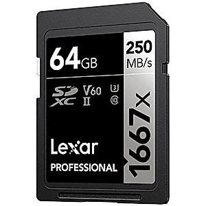 Lexar Professional 1667x 64GB SDXC UHS-II Memory Card, C10, U3, V60, Full-HD & 4K Video, Up To 250MB/s Read, for Professional Photographer, Videographer, Enthusiast (LSD64GCBNA1667)