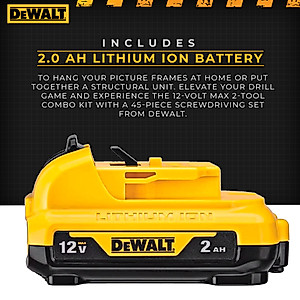 DeWalt 12V MAX 2 Tool Cordless Driver and Drill Hand Tool Set Combo Kit with Drill Bit Set, 45 Piece Screwdriver Set, and Battery Power Pack