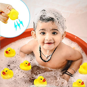 Umbresen Bath Duck Toys Yellow Rubber Ducks Preschool Bathtub Float Squeak Duckies Gift for Baby Toddler Infant Shower Car Pool Halloween Christmas Decorations (Yellow Set of 20)