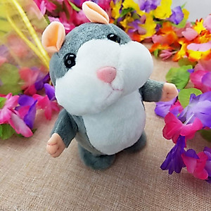 Upgrade Version Talking Hamster Mouse Toy - Repeats What You Say and Can Walk - Electronic Pet Talking Plush Buddy Hamster Mouse for Kids Gift Party Toys (Grey)