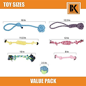 BK PRODUCTS LLC 7 Dog Chew Toys Made of All-Natural Cotton for Small Breeds and Puppies – Dog Rope Toy Set Stimulates Gums, Helps Fight Plaque and Relieves Boredom and Separation Anxiety