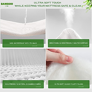 GRT King Waterproof Mattress Protector Rayon Bamboo - 3D Air Fiber Cooling Mattress Cover Breathable Ultra Soft, Mattress Pad Noiseless Fits up to 26'' Deep Pocket Washable