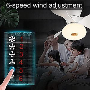 Ceiling Fan with Light and Remote Control,64W Modern LED Ceiling Light for Kids, 6 Speeds, 3 Colors Changing, Dimming Low Profile Fan Chandeliers for Girls Boy Bedroom, Children's Room,55CM,Black