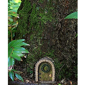 MUAMAX Fairy Garden Door Accessories Miniature Fairy Doors Wall Indoor/Outdoor Mystical Door for Tree Trunk (Brown)