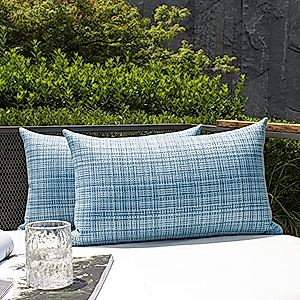 Kevin Textile Pack of 2 Decorative Outdoor Waterproof Pillow Covers Garden Cushion Sham Throw Pillowcase Shell for Patio Tent Couch 12x20 Inch Light Blue