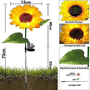 Forlivese Solar Powered Sunflower Lights, Outdoor Decorative Garden Stakes, Solar LED Pathway Decor Lights, Solar Flowers, for Garden Patio Lawn Yard Porch Walkway(2 Pack)