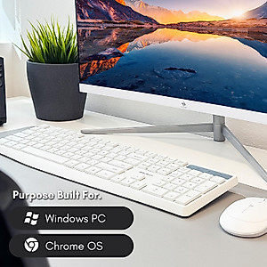 Macally Wireless Keyboard, 2.4G Wireless White Keyboard - Ergonomic Full Size Computer Keyboard with Numeric Keypad for Laptop, Desktop, Surface, Chromebook, Notebook