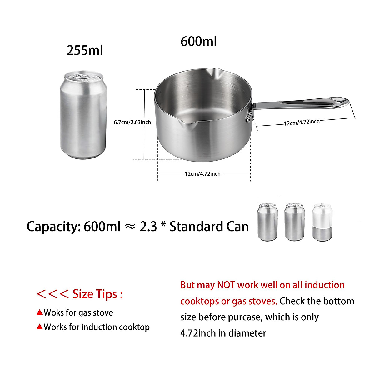 IMEEA Milk Butter Warmer Mini Butter Melting Pot Coffee Maker with Dual Pour Spout 18/10 Tri-Ply Stainless Steel (20oz/600ml)