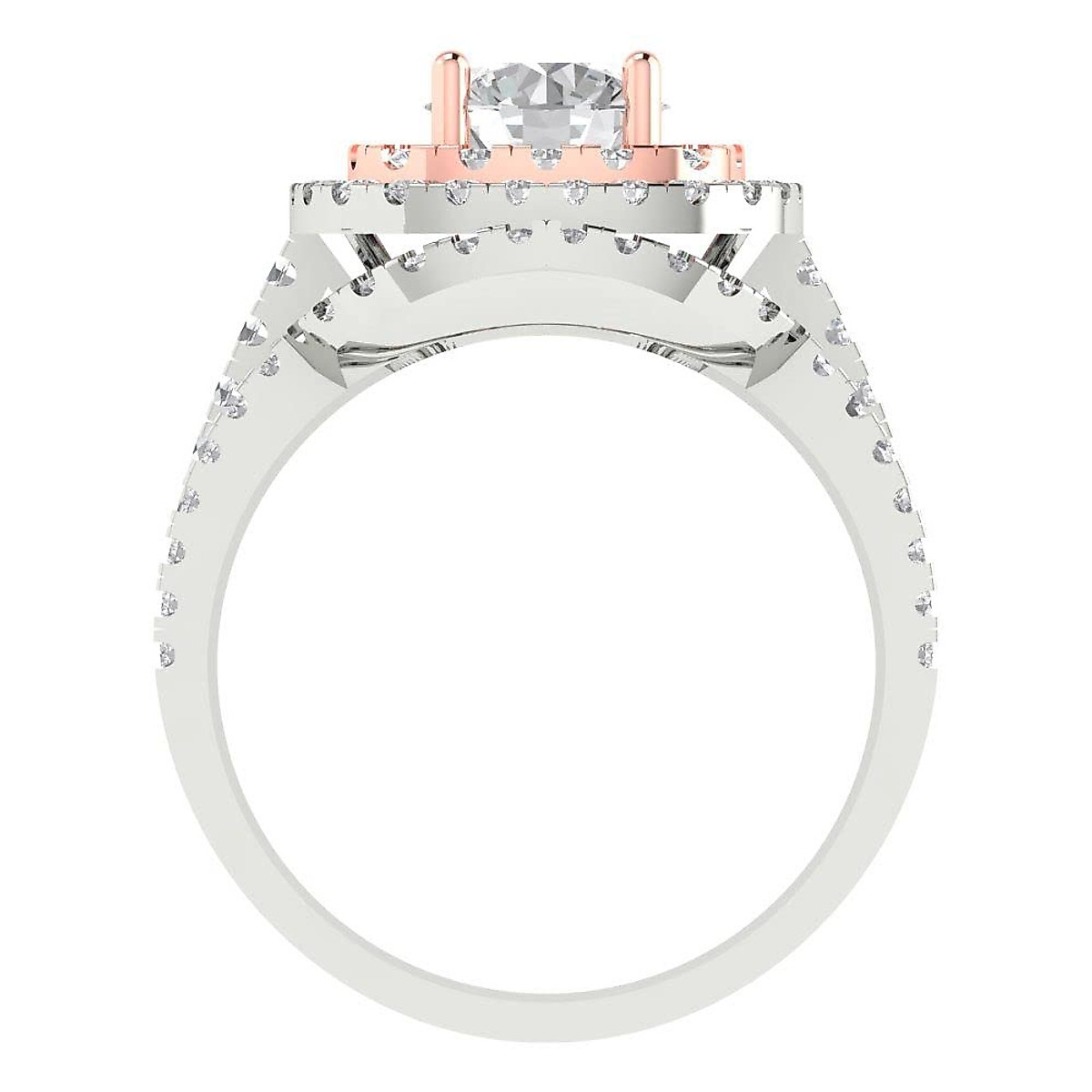 Clara Pucci 2ct Round Cut Halo Solitaire Created White Sapphire Engagement Promise Bridal Ring Band set 14k White Rose Gold 8.5