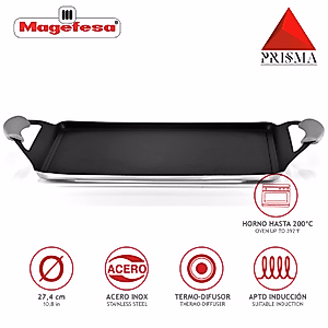 MAGEFESA Prisma – 10.8 inches Teppanyaki Griddle pan, made in 18/10 stainless steel, triple layer non-stick, for all types of kitchens, INDUCTION, dishwasher and oven safe up to 392 ºF