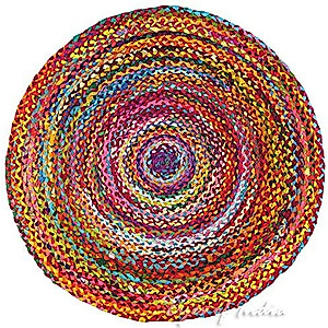 Devik Decor Braided Boho Natural Cotton Chindi Rugs Reversible Non Slip Carpet Handmade Round Area Rug for Farmhouse Living Room Bedroom Kitchen Outdoor Mate, AR01 (3Ft (36 Inches X 36 Inches))