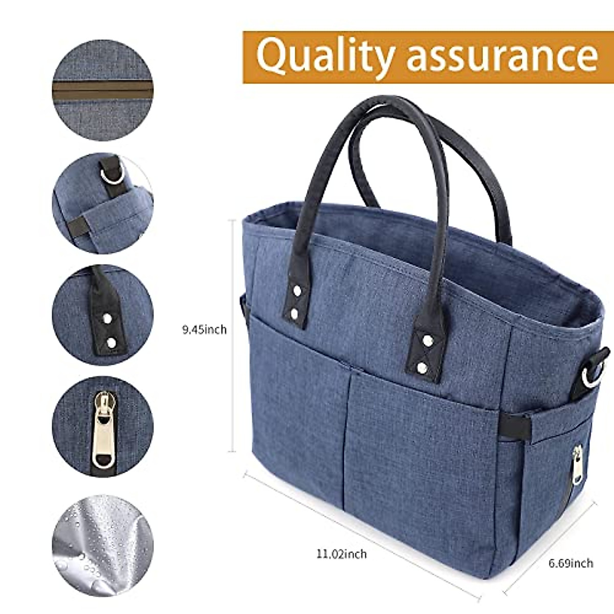 Insulated Lunch Bag Box Tote, 11L Large insulated cooler bag lunch box Reusable Lunch Bag with Adjustable Shoulder Strap for Women&Men Work Picnic(Blue)