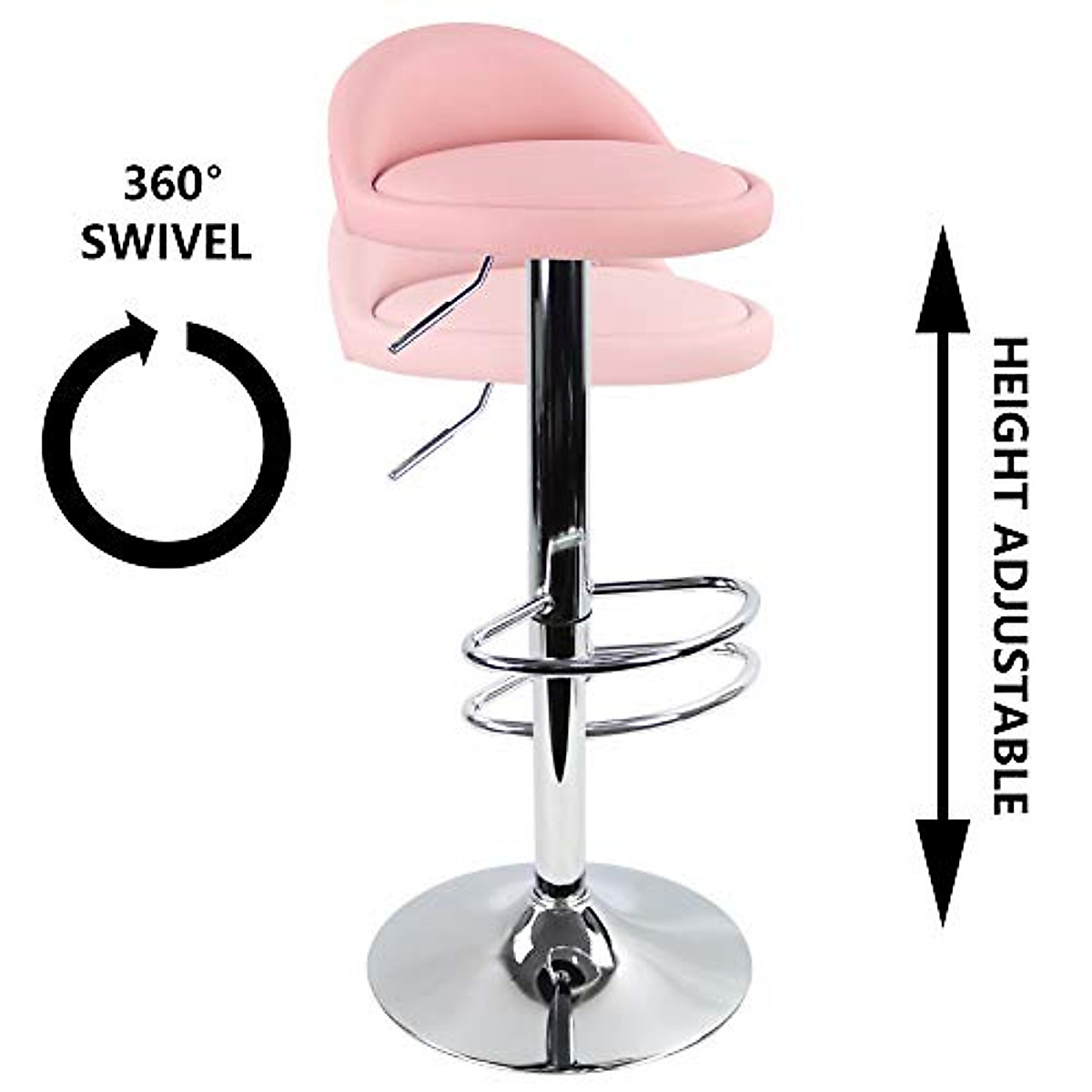 KKTONER PU Leather Round Bar Stool with Back Rest Height Adjustable Swivel Pub Chair Home Kitchen Bar stools Backless Stool with Footrest (Pink)