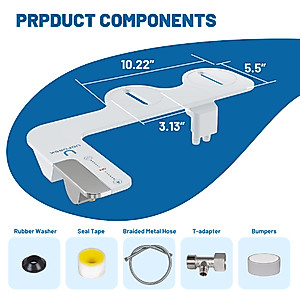 UDFORSK Non-electric Bidet Toilet Seat Attachment Ultra-slim Bidet Attachment Front/Rear Wash Toilet Bidet Attachment Dual Retractable Spray with Nozzle Guard Door