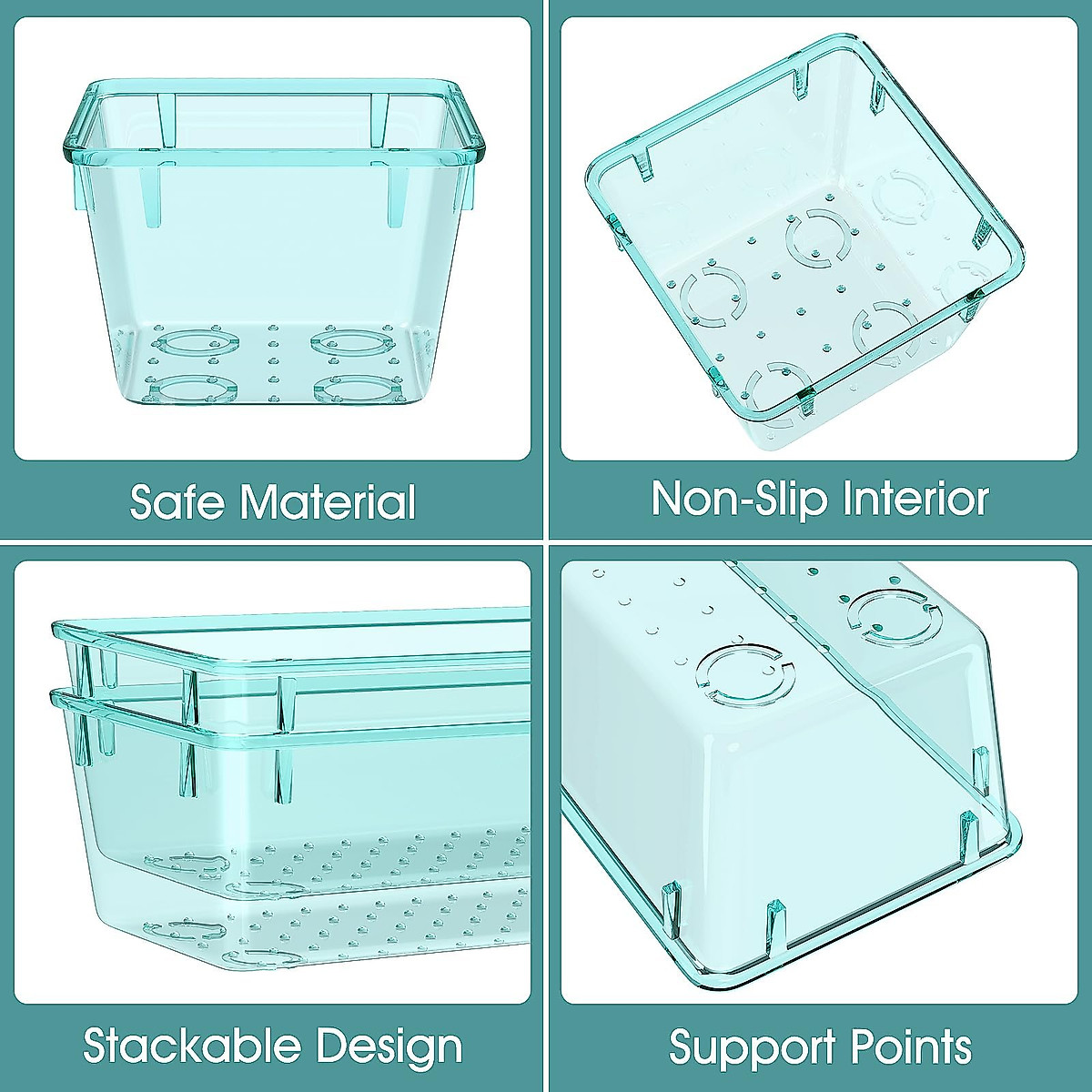 WOWBOX 25 PCS Plastic Drawer Organizer Set, 4 Sizes Desk Drawer Divider Organizers and Storage Bins for Makeup, Jewelry, Gadgets for Kitchen, Bedroom, Bathroom, Office, Sea Blue