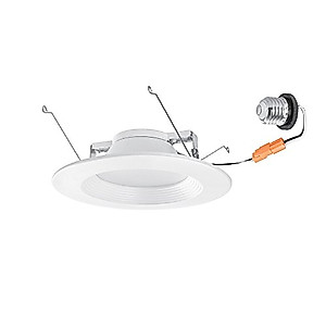 5"/6" LED Integrated Retrofit Recessed Lighting Kit, 11 Watts, Energy Star, Dimmable, Damp Rated, Ridged Baffle, White Finish,91148