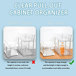 2 Sets Large Capacity Under Sink Organizers And Storage,Multi-Purpose 2 Tier 9.6"Tall Under Bathroom Sink Organizer and Under Cabinet Storage,Clear Pull Out Medicine Cabinet Organizer With 8 Dividers