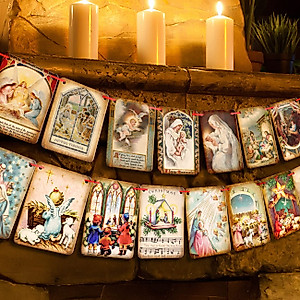 Holy Nativity Christmas Banner Decorations Vintage Manger Scene Religious Christmas Banner Indoor for New Year Holiday Party Supplies