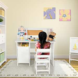 RedSwing Kids Study Desk and Chair Set, 35 Inch Writing Desk with Hutch, Cabinet, Bulletin Board, Student's Study Computer Workstation & Writing Table for Home School Use