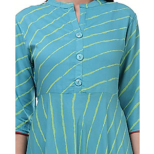 Ramkudi Indian Women's Printed Cotton Kurti Top (Aqua-Blue)