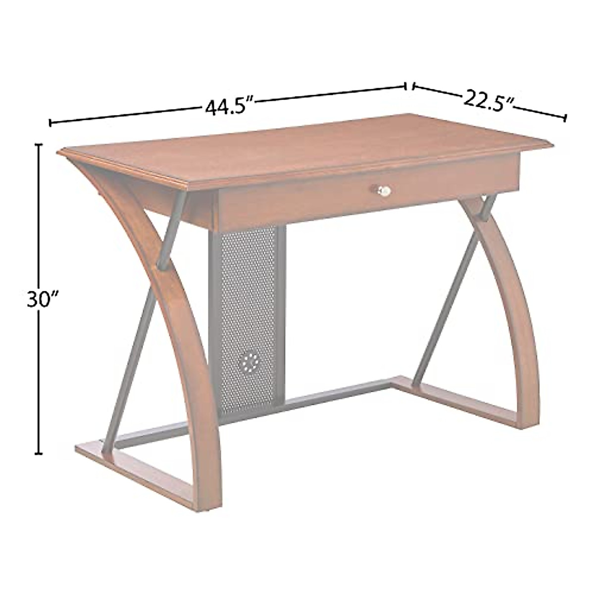 OSP Home Furnishings Aurora Computer Desk with Pull-Out Keyboard Tray, Medium Oak Finish and Black Accents