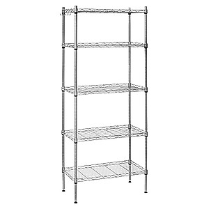 OSGP 5 Shelf Storage Rack Heavy Duty Metal Organizer Storage Shelf Adjustable Wire Rack Steel Organizer with Leveling Feet, Hooks and Wire Shelf Liners, Silver(23.6L x 12.6W x 59.1H)