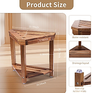 Boulphia Shower Foot Rest 14in, Acacia Wood Shower Stool for Shaving Legs, Waterproof Corner Shower Stool with Storage Shelf for Inside Small Shower Spaces