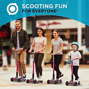 Globber Ultimum Scooter | 3-Wheel Kick Scooter for Adults & Kids 5+ | Foldable Kick Scooter with Safe, Non-Slip Deck & Premium Brakes (Pink)