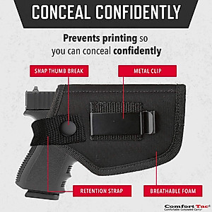 ComfortTac Gun Holster for Men & Women - Right-Handed, Extra Small (Size 1) Concealed Carry Holster - Wear Inside (IWB) or Outside (OWB) The Waistband - Gun Accessories