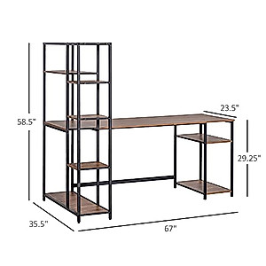 HOMCOM 67 Inch Home Office Computer Desk with Display Bookshelf, Industrial Writing Table with CPU Stand and Steel Frame, Black/Walnut