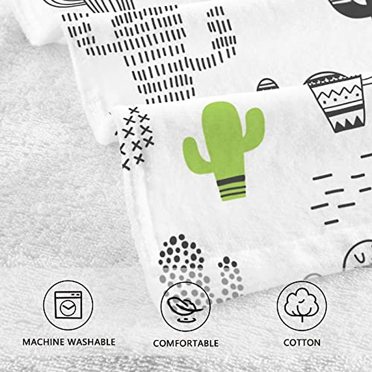 ALAZA Cute Cactus Cacti Hand Drawn Hand Towels for Bathroom 1OO% Cotton 2 pcs Face Towel 16 x 28 inch, Absorbent Soft & Skin-Friendly