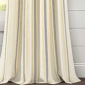Lush Decor Farmhouse Stripe Yarn Dyed Cotton Window Curtain Panels Yellow/Gray 42X84 Set