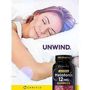Carlyle Melatonin Gummies 12mg | 180 Count | Drug Free | Natural Berry Flavor | Vegan, Non-GMO, Gluten Free