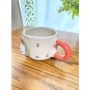 Christmas and the santa cat cup. Handmade ceramic cup, Hand-painted mug, Unique Surprise gift for Christmas or Birthday. Dishwasher and Microwave safe