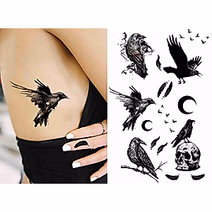 Dopetattoo 6 Sheets Dopetattoo Temporary Tattoos Raven Tattoo Crow Tattoo Temporary Tattoo Fake Neck Tattoo Fake Crow Tattoo Fake Hand Tattoos Black Raven Tattoo Arm Chest for Women Men Adults