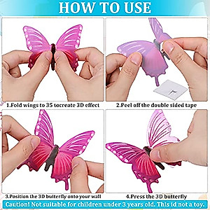 48 Pieces Butterfly Decal, Glow in The Dark 3D Butterfly Sticker for Ceiling Wall Decor DIY Adhesive Butterfly for Room Nursery Living Room Luminous Realistic Butterfly Home Garden (Purple and Blue)